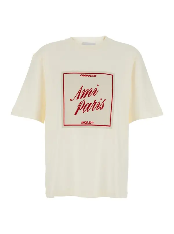 AMI Paris White T-shirt With Maxi Logo Print On The Front In Cotton For - Multicolor
