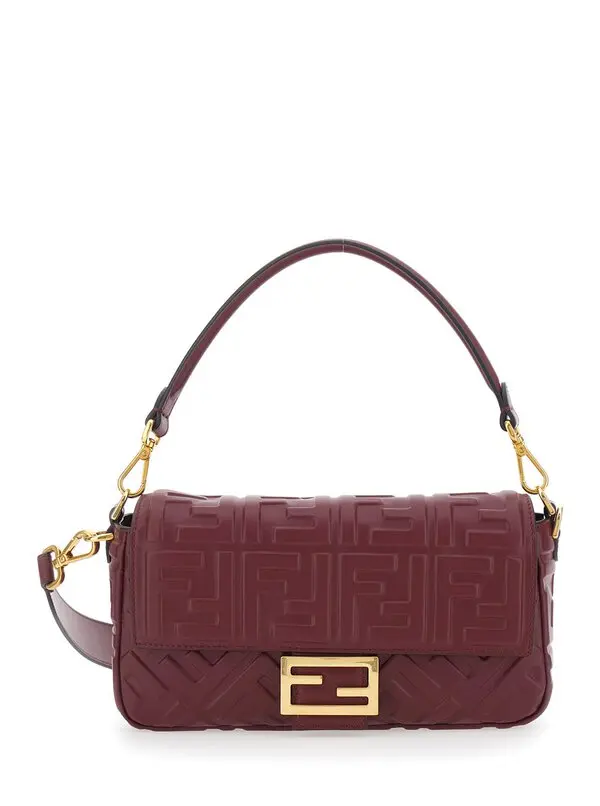 Fendi Bordeaux Leather Baguette Shoulder Bag With Removable Strap - Multicolor