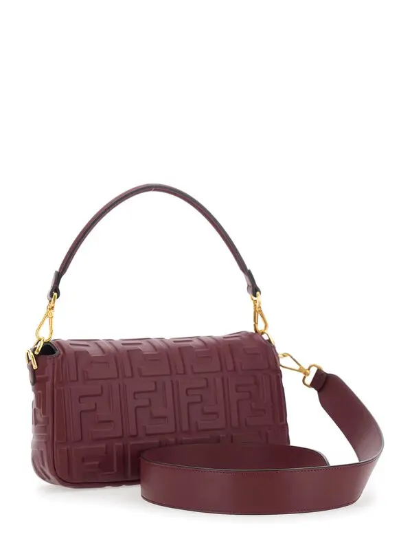 Fendi Bordeaux Leather Baguette Shoulder Bag With Removable Strap - Multicolor