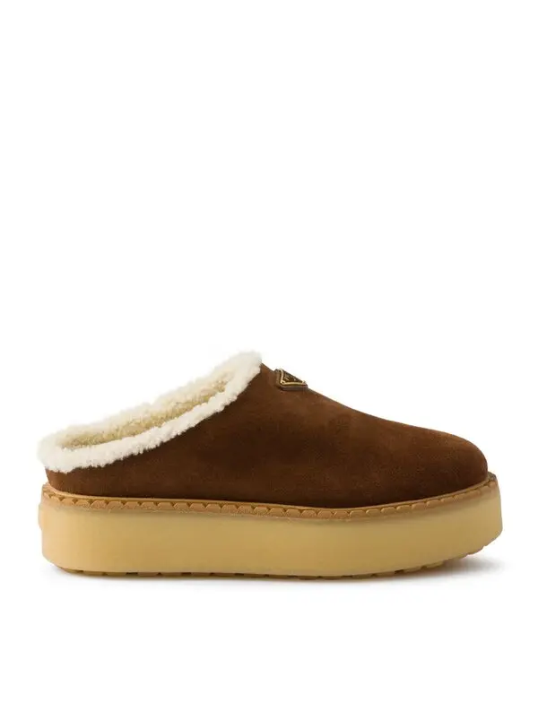 Prada Suede Mules With Enamelled Triangle Logo - Multicolor