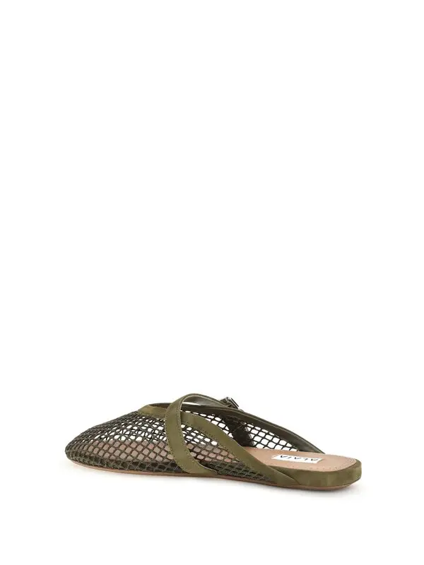 Alaïa Fishnet Flat Mules With Buckle