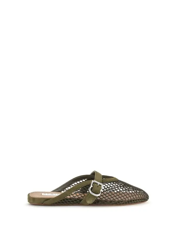 Alaïa Fishnet Flat Mules With Buckle - Green