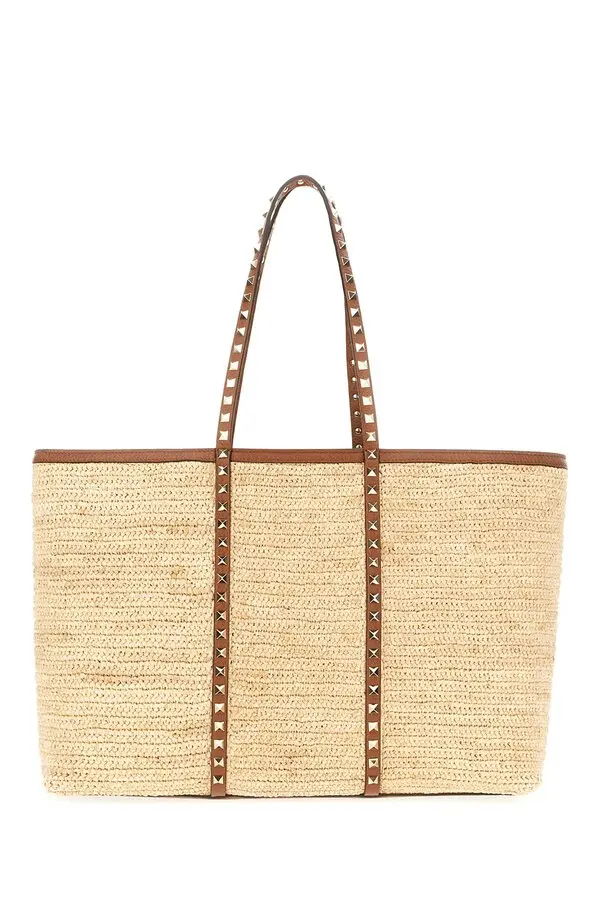 Valentino Garavani Raffia Shopper Bag With Studs - Multicolor