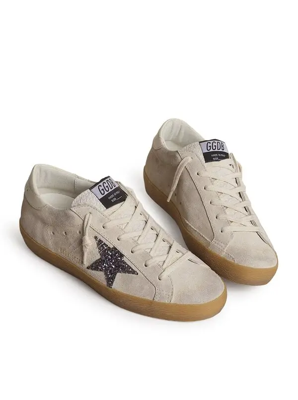 GOLDEN GOOSE Suede Super-star Sneakers With Glitter Star - Gray