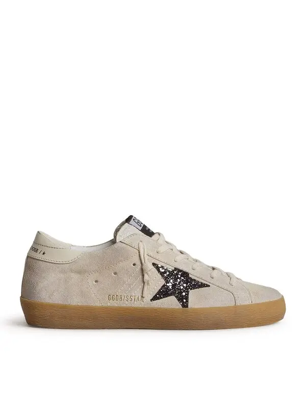GOLDEN GOOSE Suede Super-star Sneakers With Glitter Star - Gray
