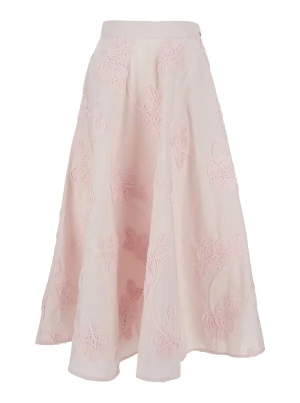 ROTATE BY BIRGER CHRISTENSEN Maxi Skirt Floral With Side Zip Closure In Pink Fabric For - Multicolor