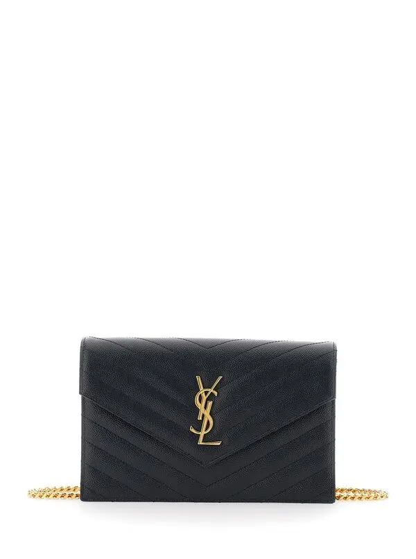 Saint Laurent Envelope Clutch 'cassandre' With Chain Strap In Leather For - Black
