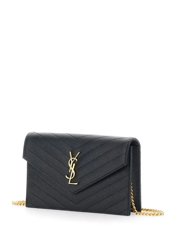 Saint Laurent Cassandre Envelope Clutch With Chain Strap - Black