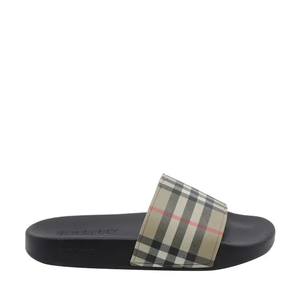 Burberry All-over Logo Check Print Fabric Sliders - Cream