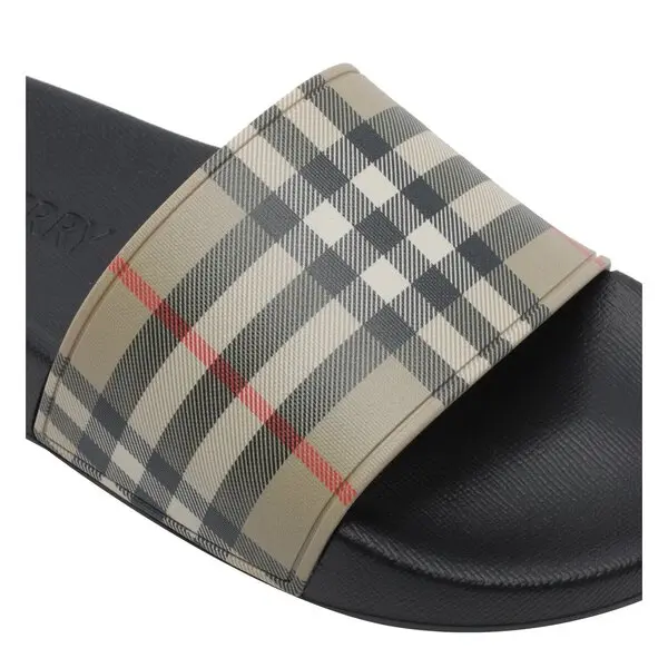 Burberry All-over Logo Check Print Fabric Sliders - Cream