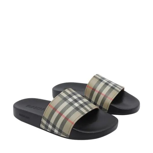 Burberry All-over Logo Check Print Fabric Sliders - Cream