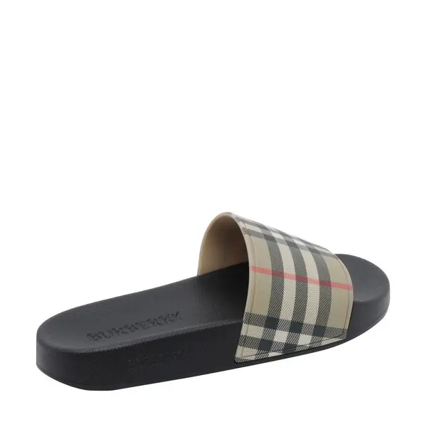 Burberry All-over Logo Check Print Fabric Sliders - Cream