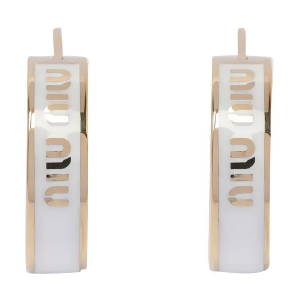 Miu Miu Logo Enameled Metal Earrings - White