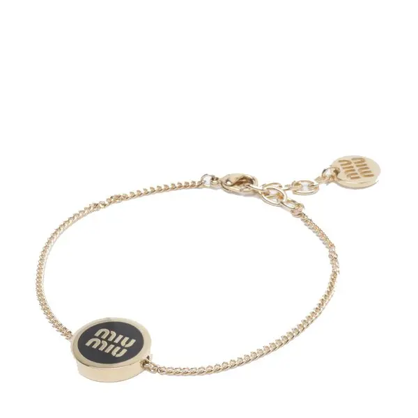 Miu Miu Enameled Metal Logo Bracelet - Black