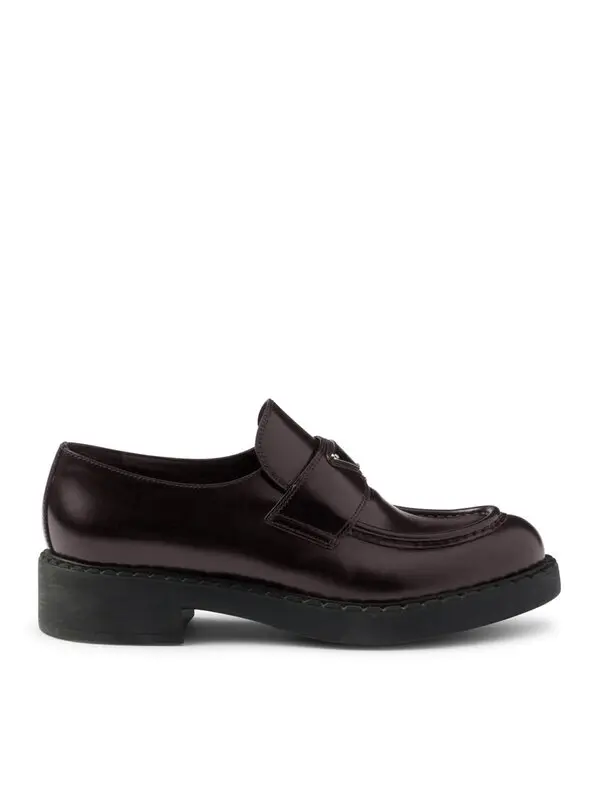 Prada Brushed Leather Loafers With Enamelled Triangle Logo - Multicolor