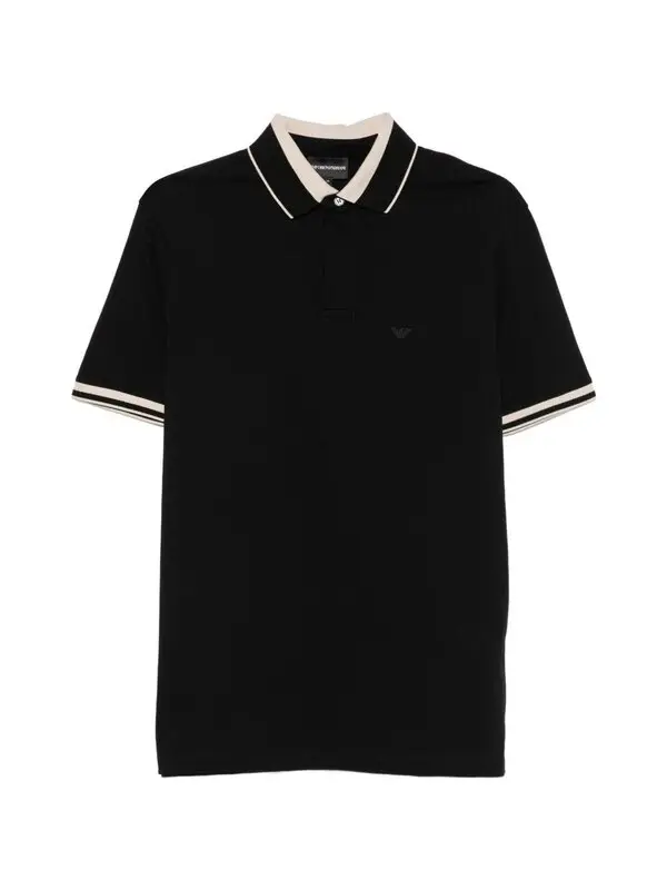 Emporio Armani Logo Cotton Polo Shirt - Black