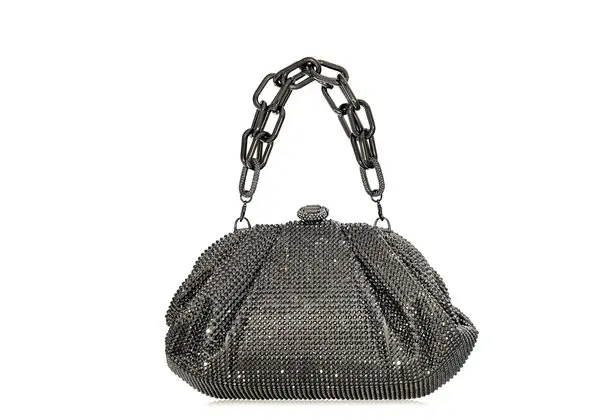 Judith Leiber Gemma Crystal Clutch With Chain Handle - Gray