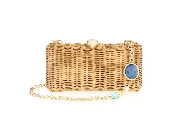 Judith Leiber Poppy Basket Wicker Handbag With Semi-precious Stones - Gold