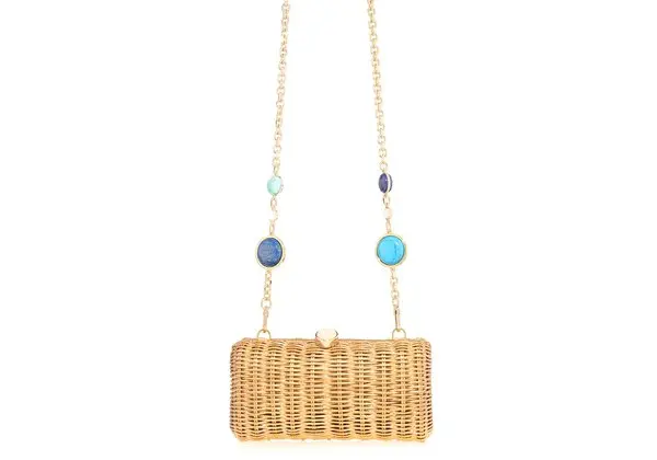 Judith Leiber Poppy Basket Wicker Handbag With Semi-precious Stones