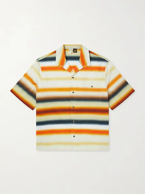 Loewe Paula's Ibiza Convertible-collar Logo-embroidered Striped Cotton-poplin Shirt - Multi