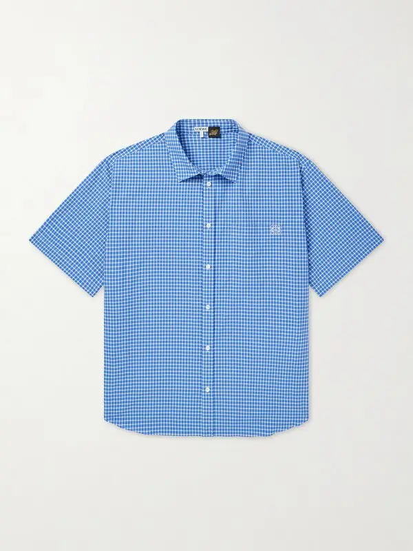 Loewe Paula's Ibiza Logo-embroidered Checked Cotton-poplin Shirt - Blue