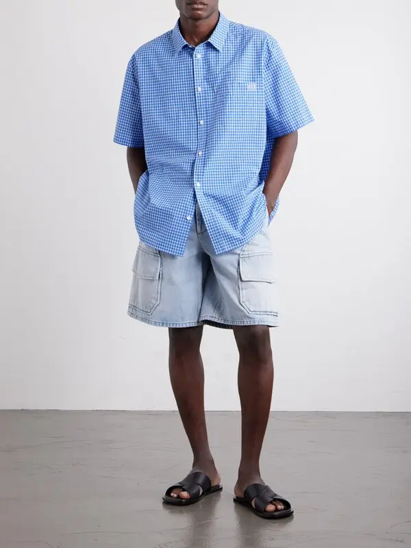 Loewe Paula's Ibiza Logo-embroidered Checked Cotton-poplin Shirt - Blue