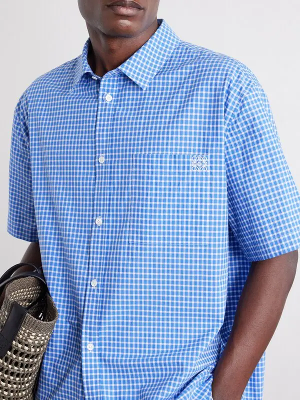 Loewe Paula's Ibiza Logo-embroidered Checked Cotton-poplin Shirt - Blue