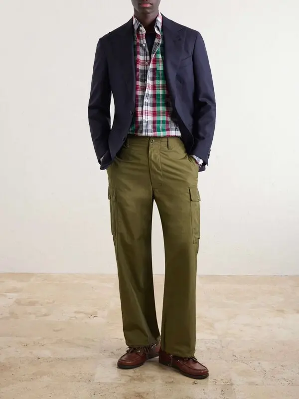 DRAKE'S Button-down Collar Checked Cotton Shirt