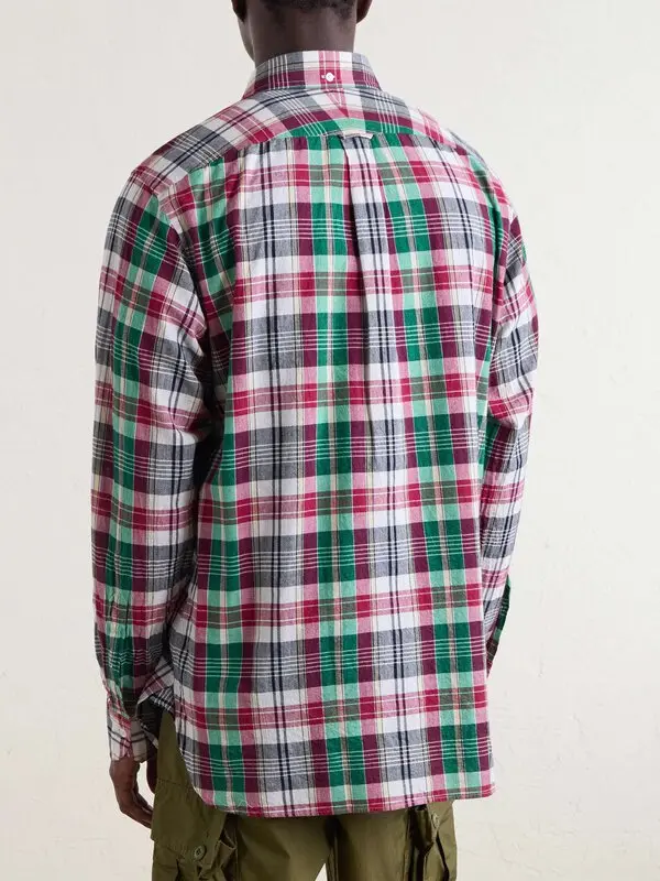 DRAKE'S Button-down Collar Checked Cotton Shirt