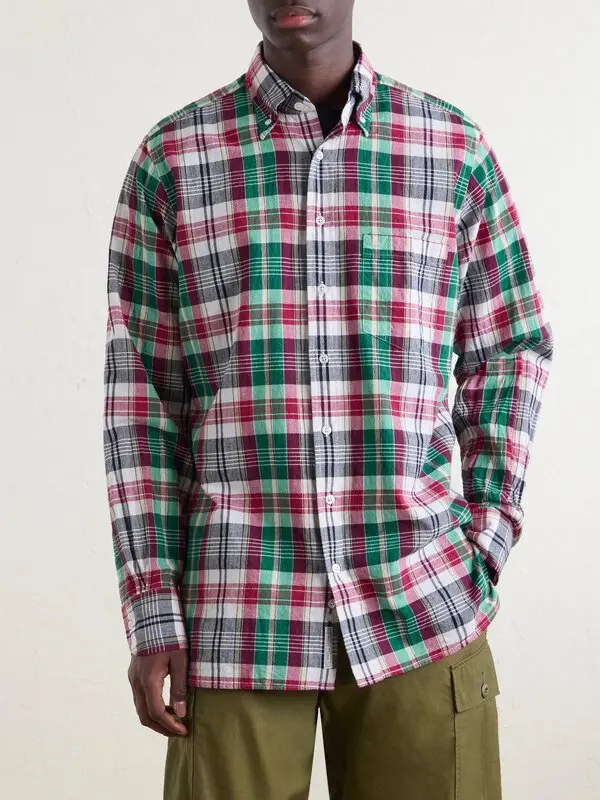 DRAKE'S Button-down Collar Checked Cotton Shirt - Multi