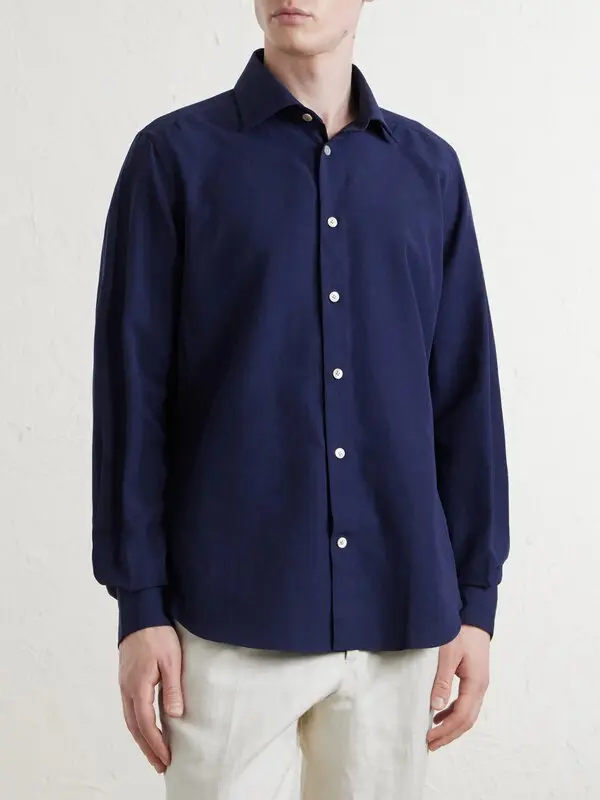 Eleventy Lyocell, Linen And Cotton-blend Shirt