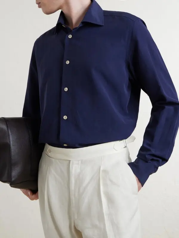Eleventy Lyocell, Linen And Cotton-blend Shirt