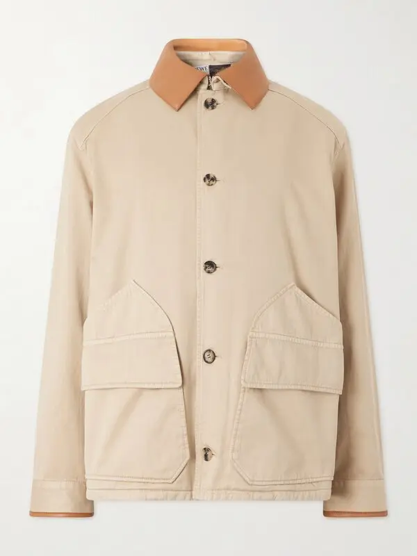 Loewe Leather-trimmed Cotton-twill Blouson Jacket - Neutrals