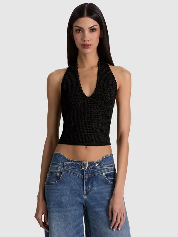 Alice + Olivia Pearl Pointelle Halter - Black