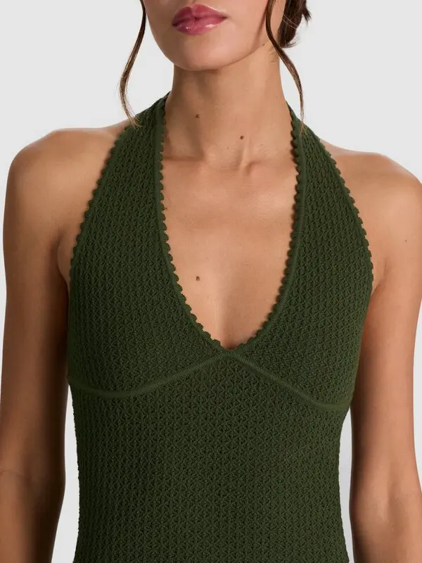 Alice + Olivia Pearl Pointelle Halter - Dark Fern
