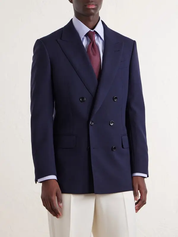 TOM FORD Atticus Double-breasted Wool And Mohair-blend Blazer - Blue