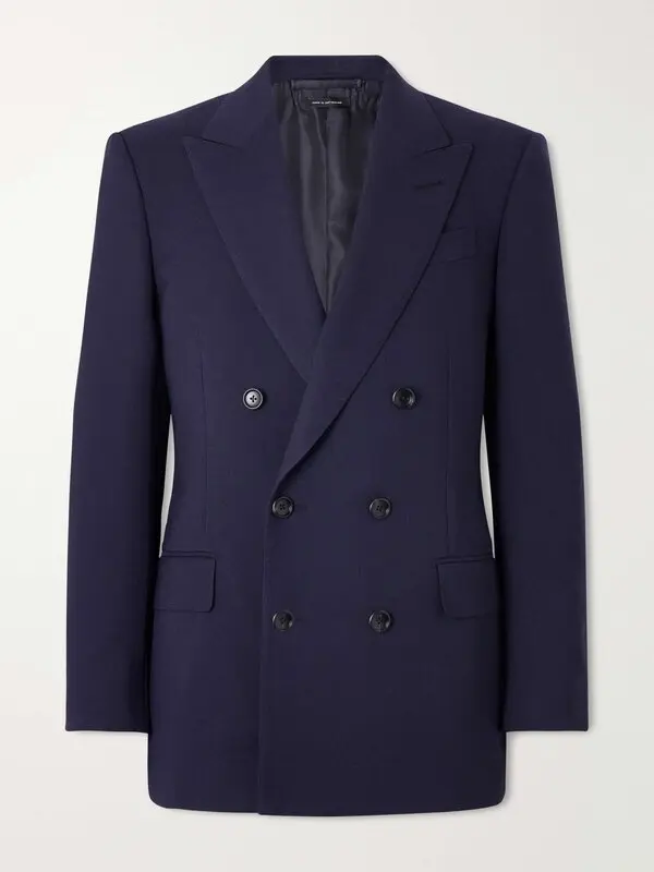 TOM FORD Atticus Double-breasted Wool And Mohair-blend Blazer - Navy