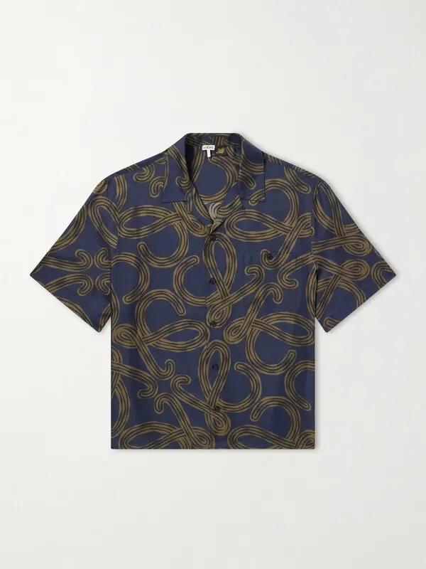 Loewe Paula's Ibiza Convertible-collar Printed Silk-satin Shirt - Blue