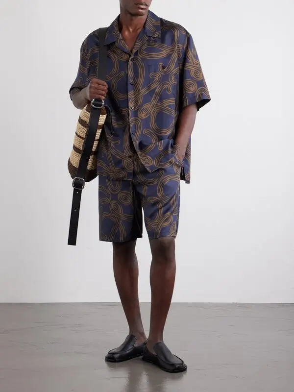 Loewe Paula's Ibiza Convertible-collar Printed Silk-satin Shirt