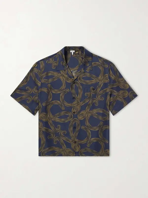 Loewe Paula's Ibiza Convertible-collar Printed Silk-satin Shirt - Navy