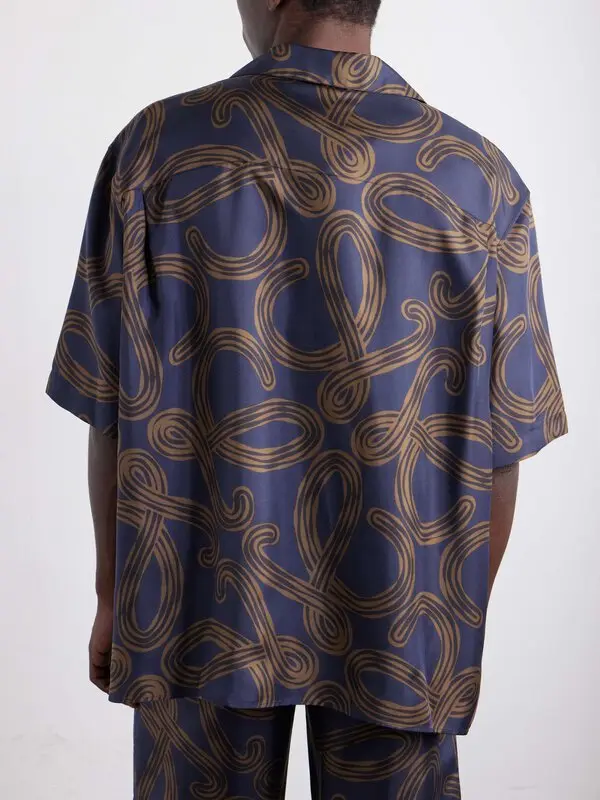 Loewe Paula's Ibiza Convertible-collar Printed Silk-satin Shirt - Navy