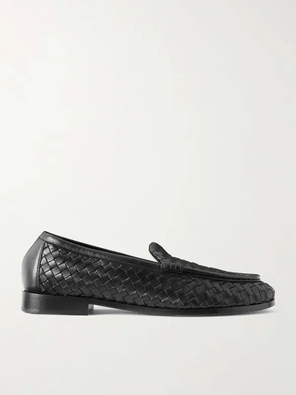 Bottega Veneta Silenzio Intrecciato Leather Loafers - Black
