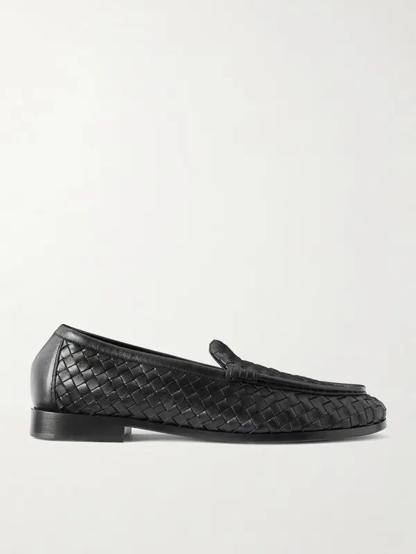 Bottega Veneta Silenzio Intrecciato Leather Loafers - Black