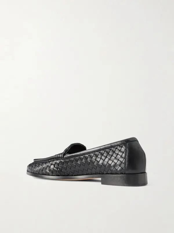 Bottega Veneta Silenzio Intrecciato Leather Loafers - Black