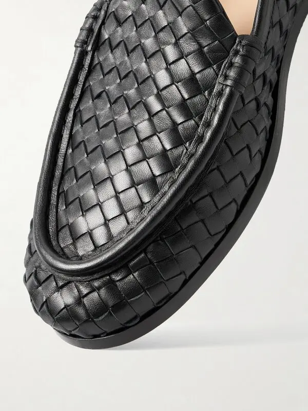 Bottega Veneta Silenzio Intrecciato Leather Loafers - Black