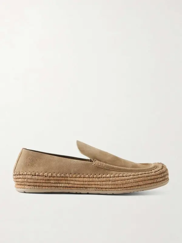 Loewe Paula's Ibiza Rio Raffia-trimmed Suede Loafers - Beige