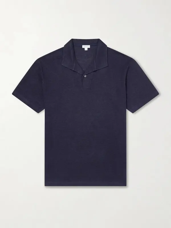 Sunspel Linen-piqué Polo Shirt - Blue