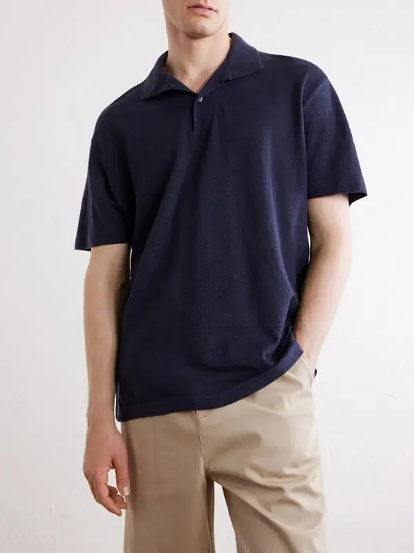 Sunspel Linen-piqué Polo Shirt - Blue