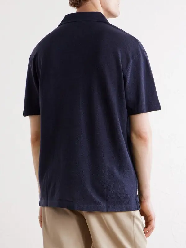 Sunspel Linen-piqué Polo Shirt - Blue