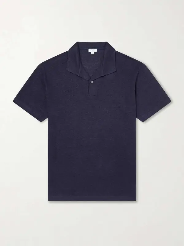 Sunspel Linen-piqué Polo Shirt - Navy